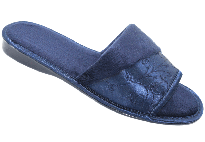 Embroidered Asymmetric Navy Open Toe - The Little Slipper Company